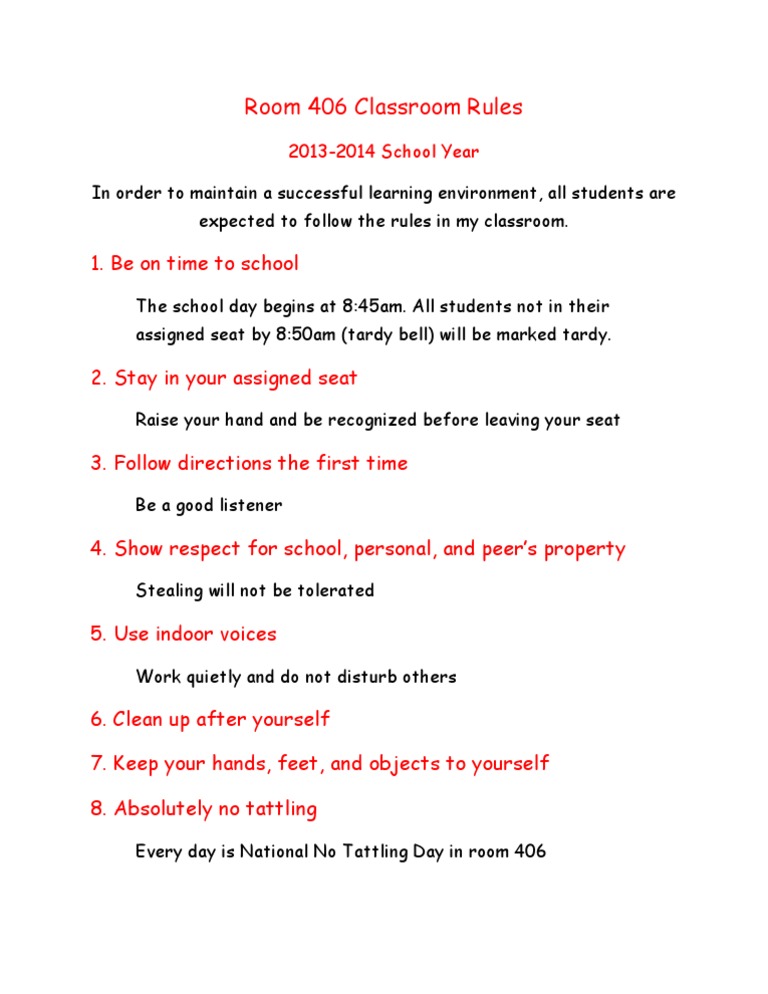 Classroom Rules for Room 406 | PDF | Career & Growth