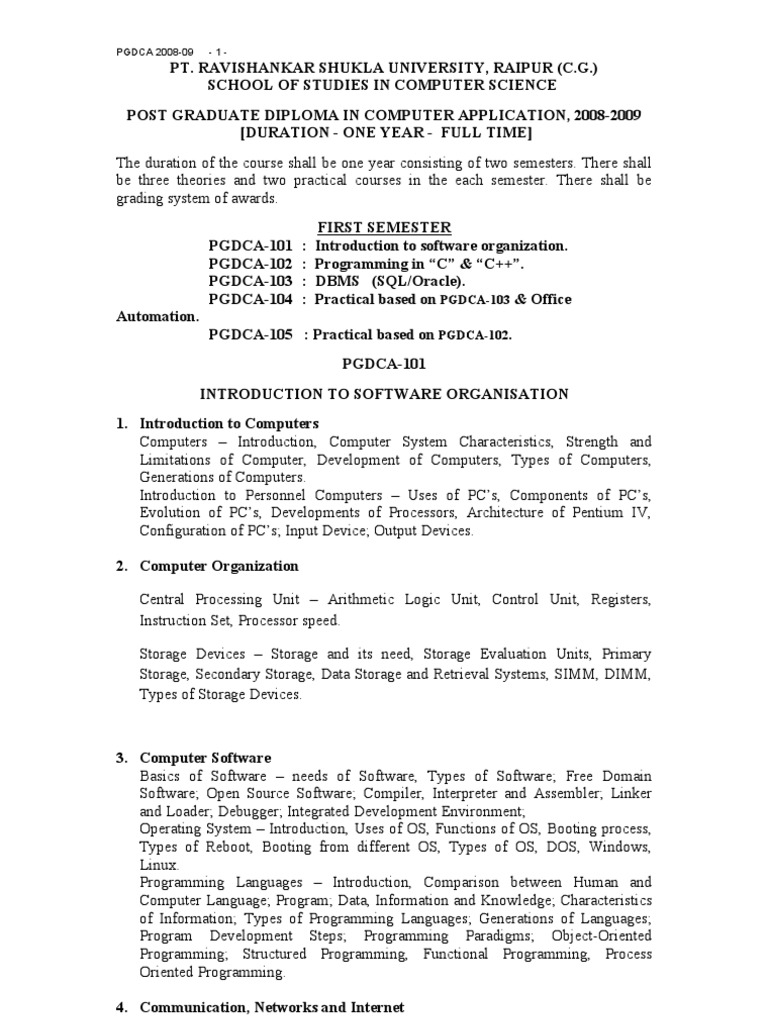 PGDCA Syllabus | PDF | Pointer (Computer Programming) | Databases PGDCA Syllabus | PDF | Pointer (Computer Programming) | Databases