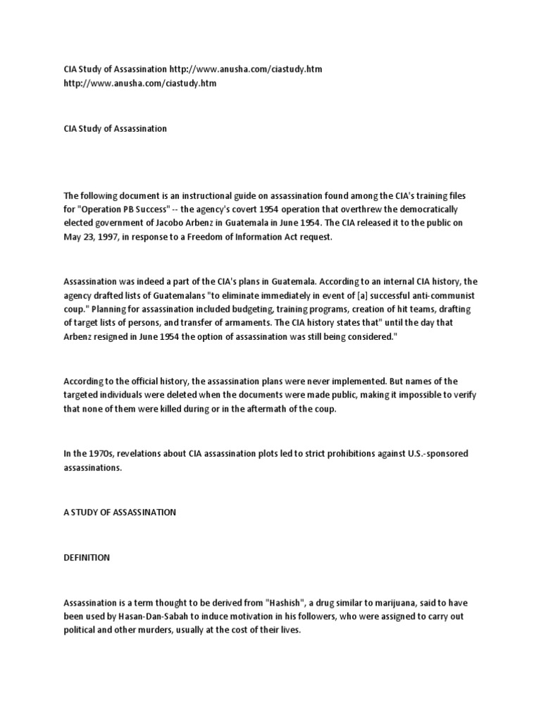 CIA Study of Assassination | PDF | Rifle | Handgun