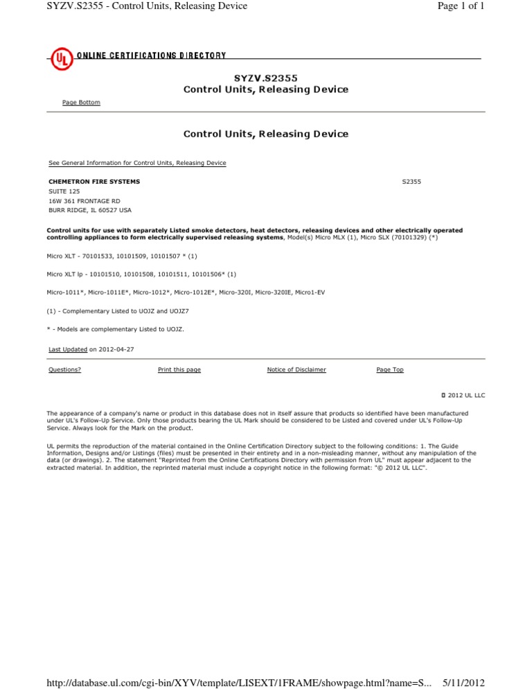 UL Chemetron XLT | PDF