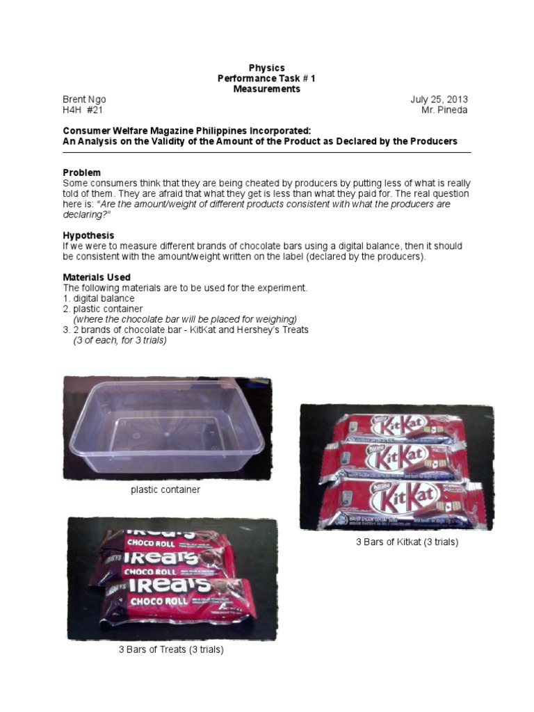 Physics: Performance Task On Measurements | PDF | Mass | Experiment