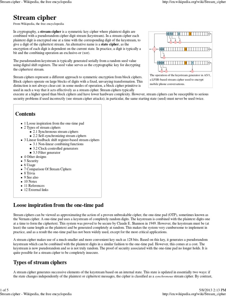 Stream Cipher - Wikipedia, The Free Encyclopedia | PDF | Secrecy ...