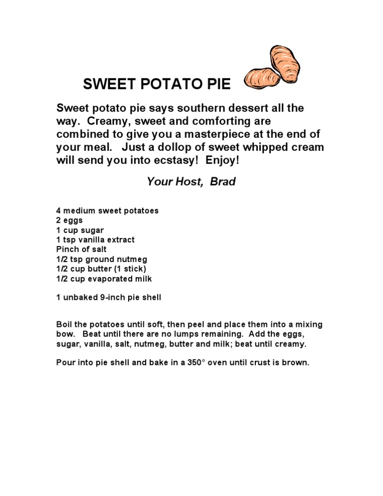 Southern Sweet Potato Pie Recipe | PDF