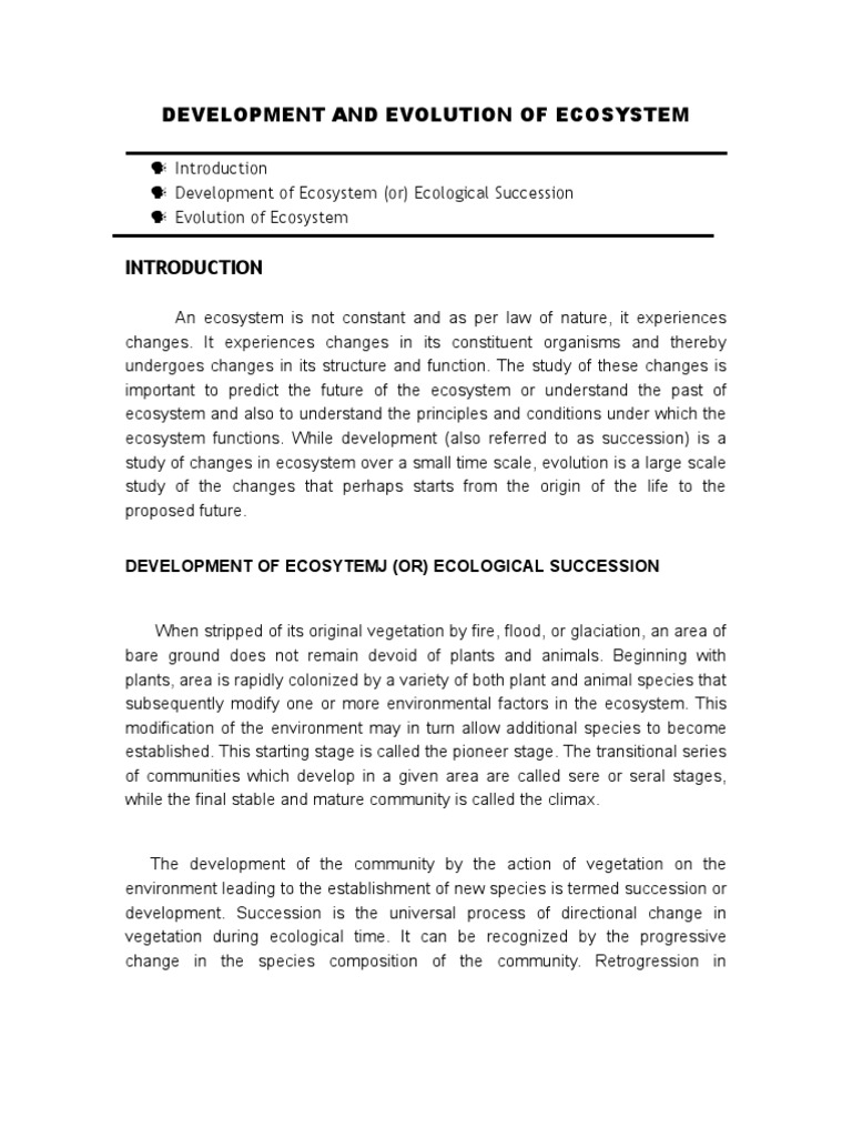 Ecosystem Development and Evolution | PDF | Ecology | Ecosystem