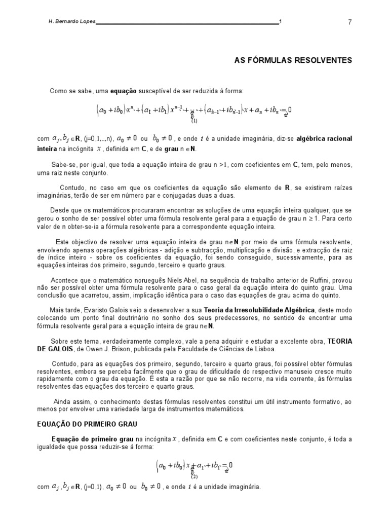 AS FÓRMULAS RESOLVENTES