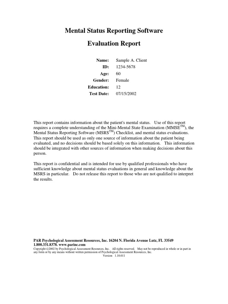 Model Raoprt Scala MMSE | PDF | Epistemology | Psychiatry Related Fields
