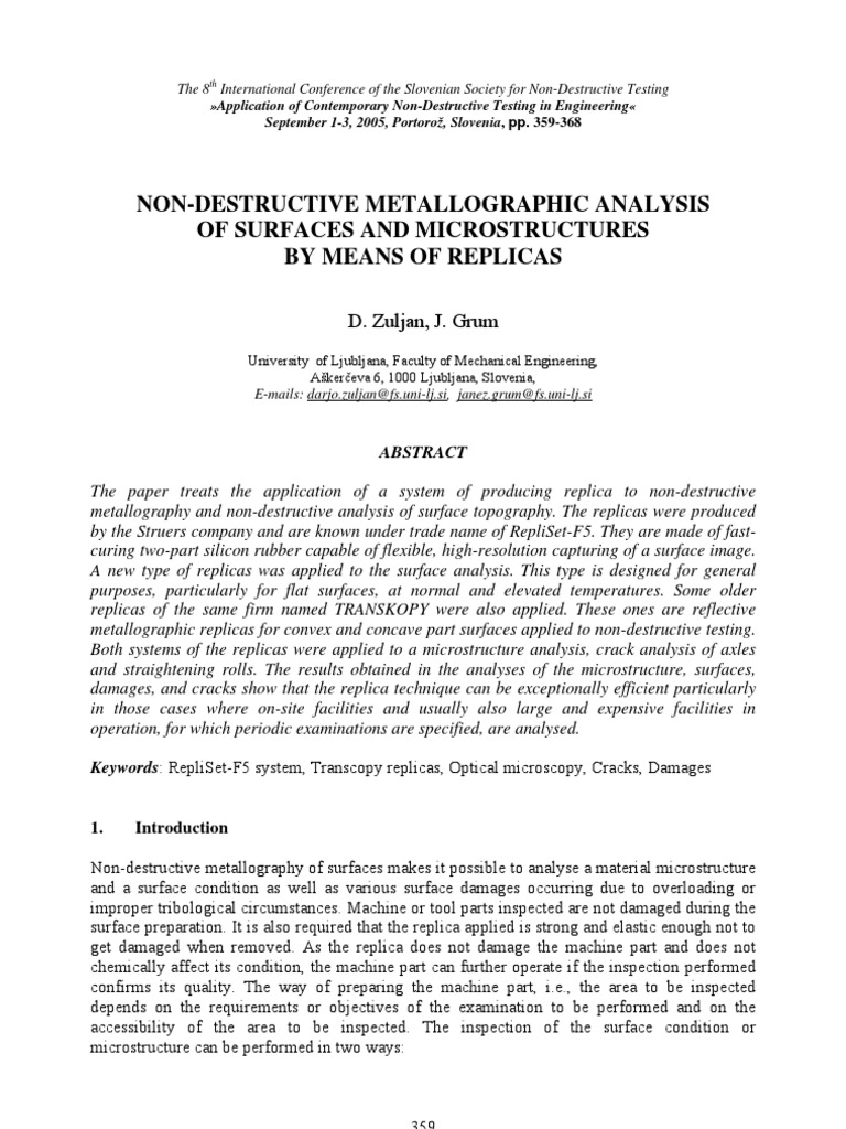 Non-Destructive Testing with Replicas | PDF