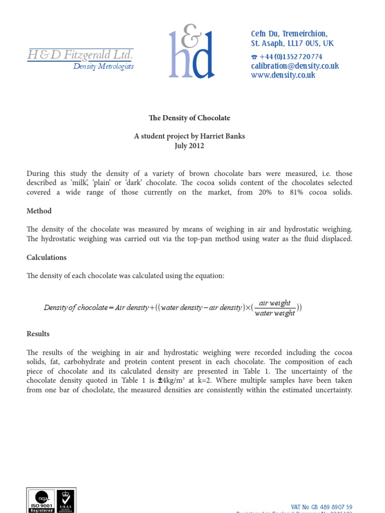 Density of Chocolate | PDF | Types Of Chocolate | Chocolate