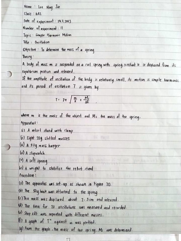 STPM Physics Experiment 11 Simple Harmonic Motion Semester 3 2013 | PDF