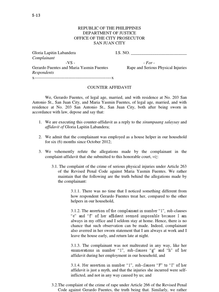 Sample Counter Affidavit | Misconduct | Virtue