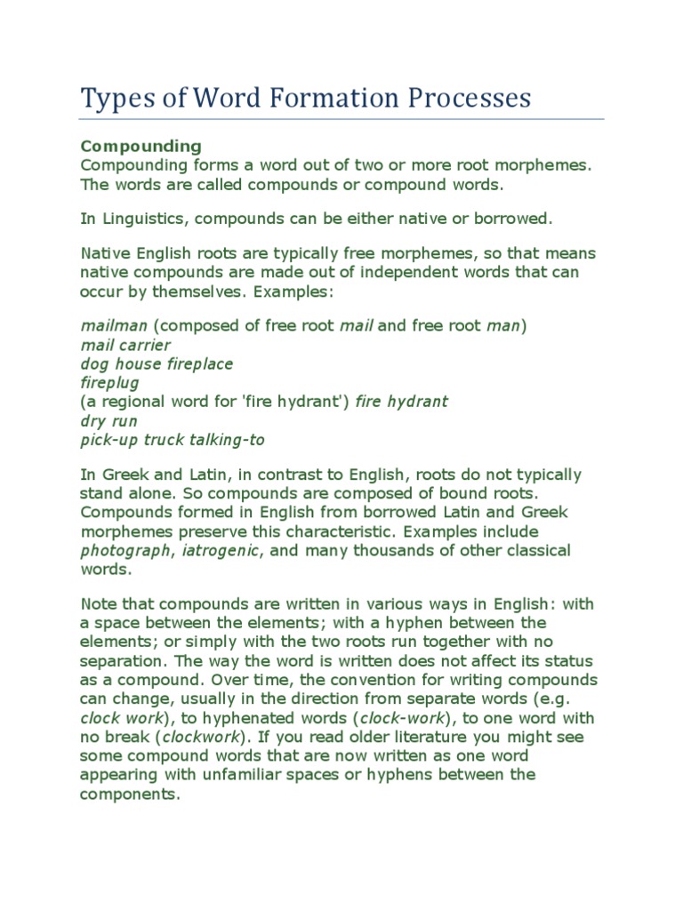 Types of Word Formation Processes | PDF