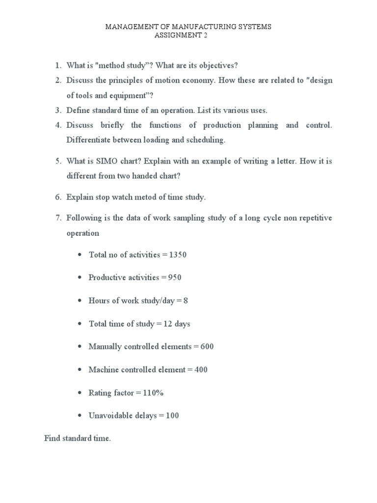 Management of Manufacturing Systems Assignment 2 | PDF