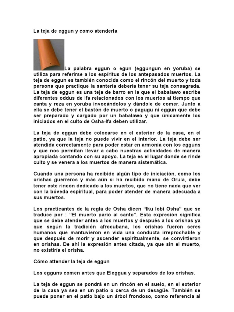 La Teja de Eggun y Como Atenderla | PDF | Religión y creencia | Bebidas