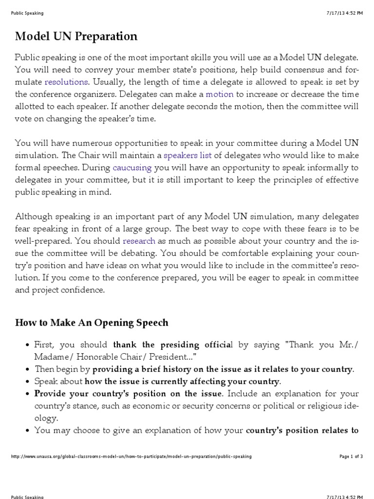 Model UN Preparation: Resolutions Motion | PDF | Public Speaking ...