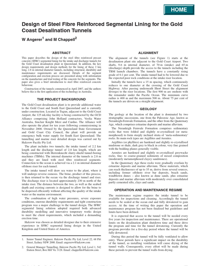 Design of Steel Fibre Reinforced Segmental Lining For The Gold Coast ...