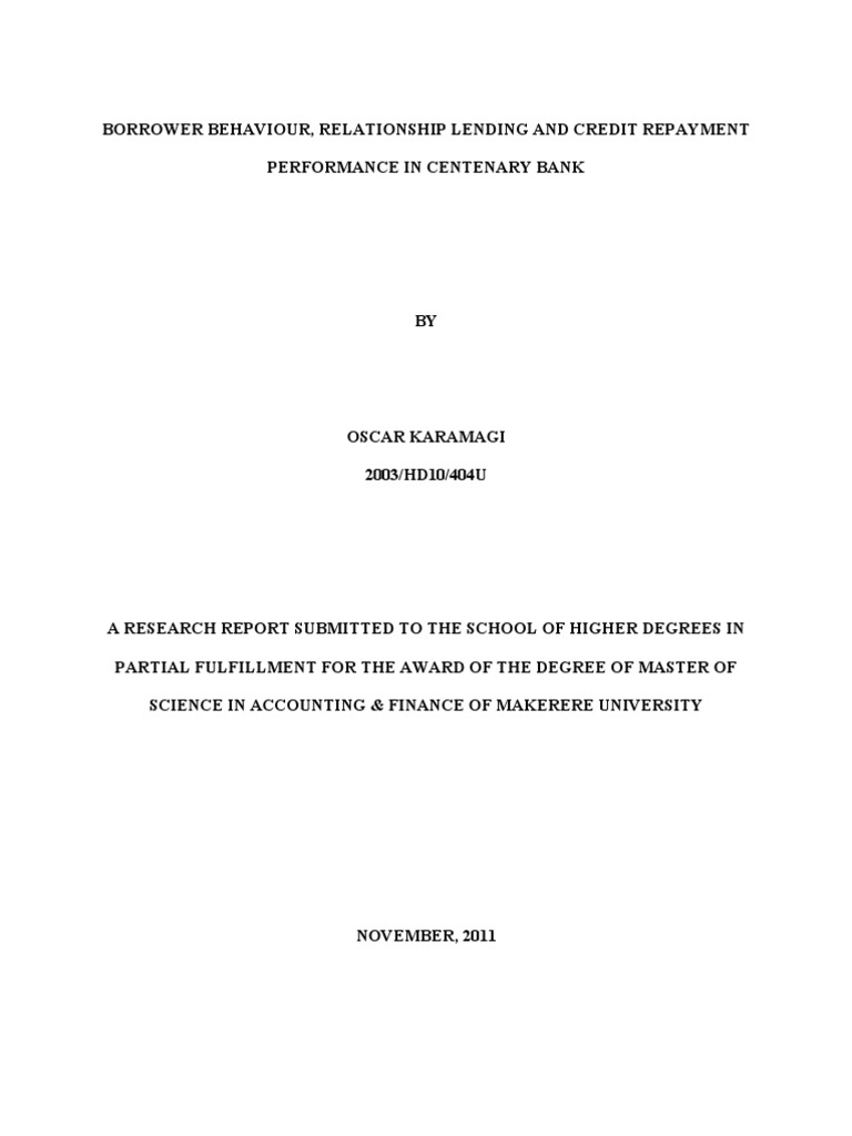 Research Report. Karamagi Oscar | PDF | Loans | Credit (Finance)