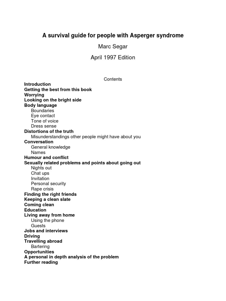 A Survival Guide For People With Asperger Syndrome Marc Segar 1997 PDF ...