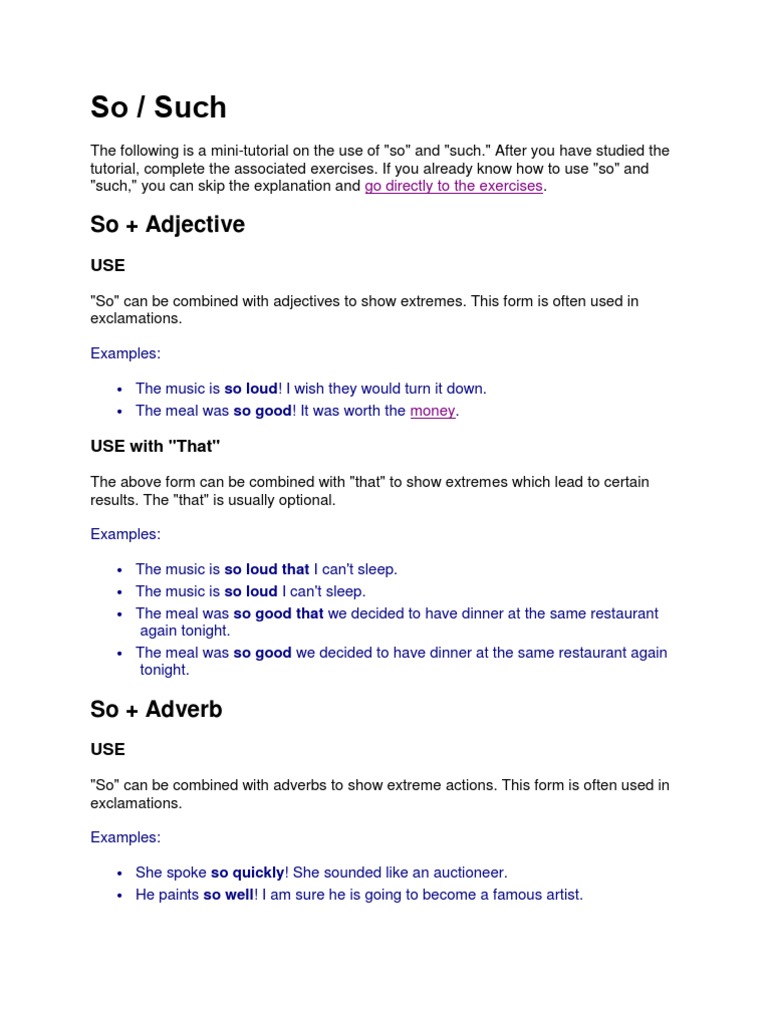 So and Such | PDF | English Grammar | Adjective