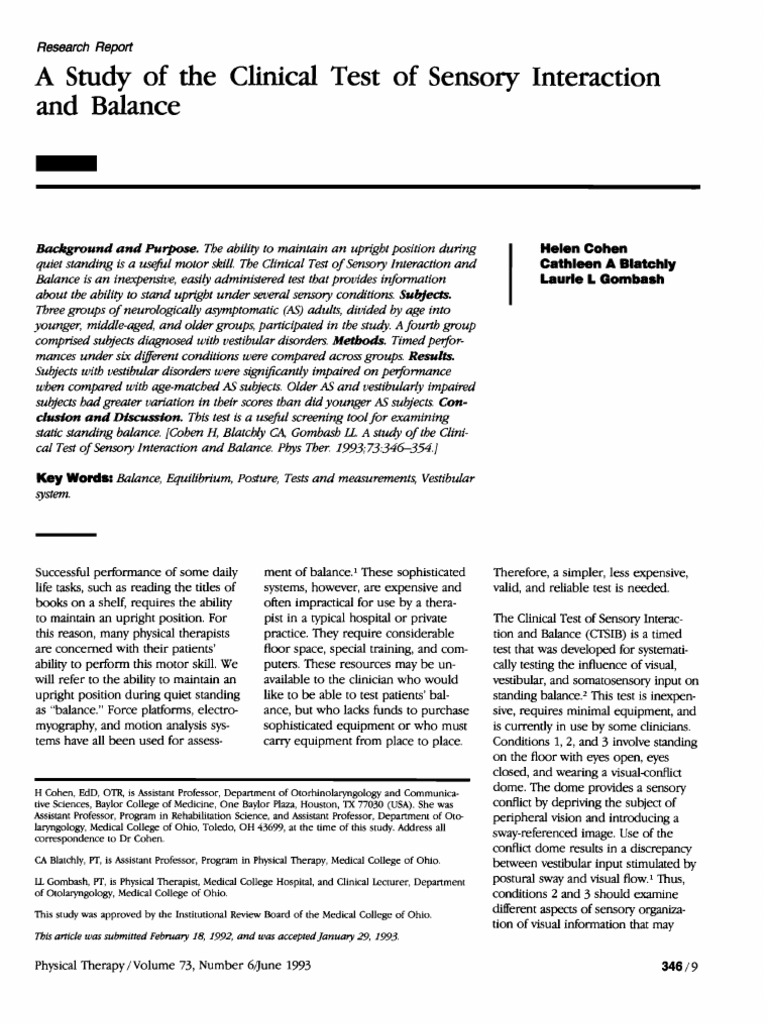 CTSIB: Evaluating Balance in Adults | PDF | Balance (Ability) | Vertigo