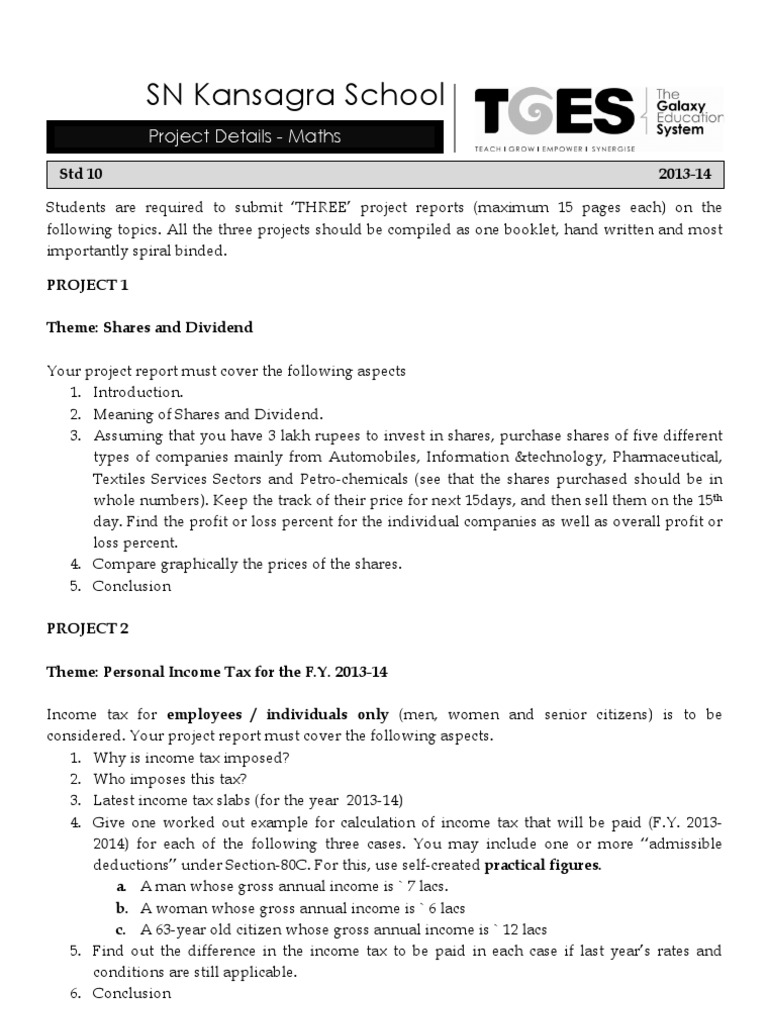 Class 10 Maths Project Guidelines | PDF | Income Tax | Profit (Accounting)
