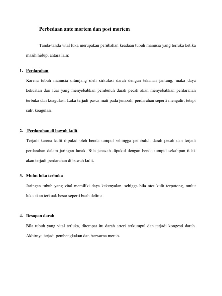 Perbedaan Ante Mortem Dan Post Mortem | PDF