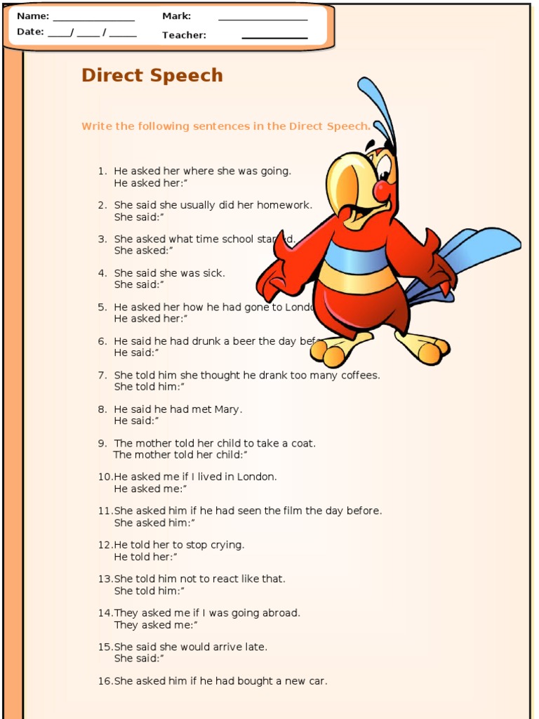 Direct Speech: Write The Following Sentences in The Direct Speech | PDF