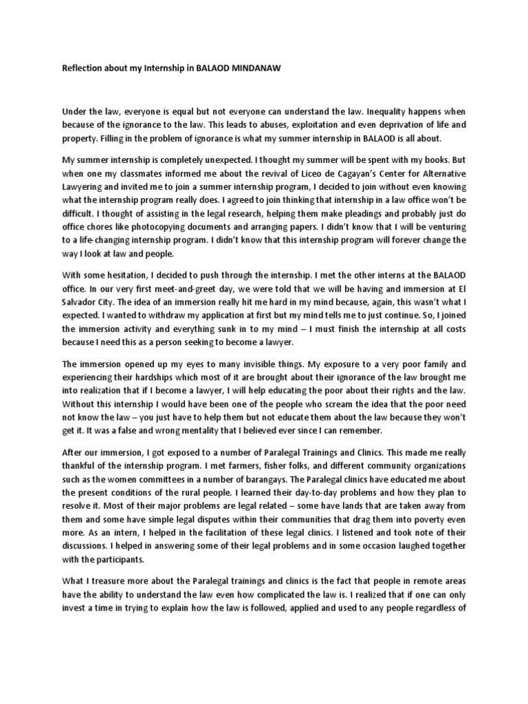 Reflection Paper | PDF | Lawyer | Internship