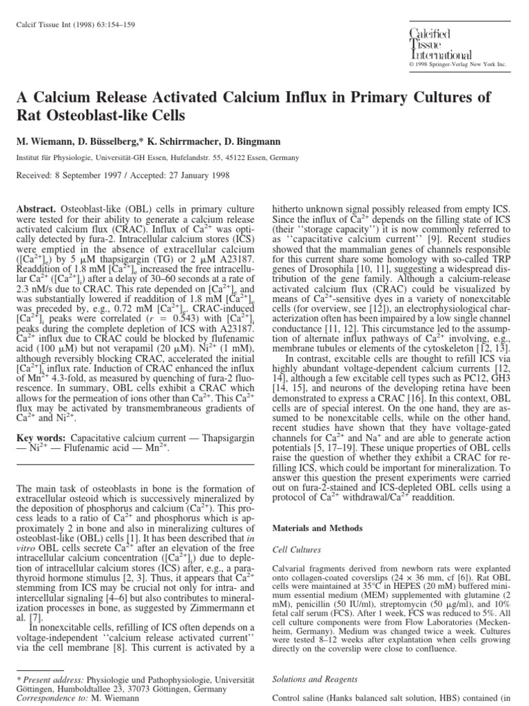 A Calcium Release Activated Calcium Influx in Primary Cultures of Rat Osteoblast-Like Cells ...