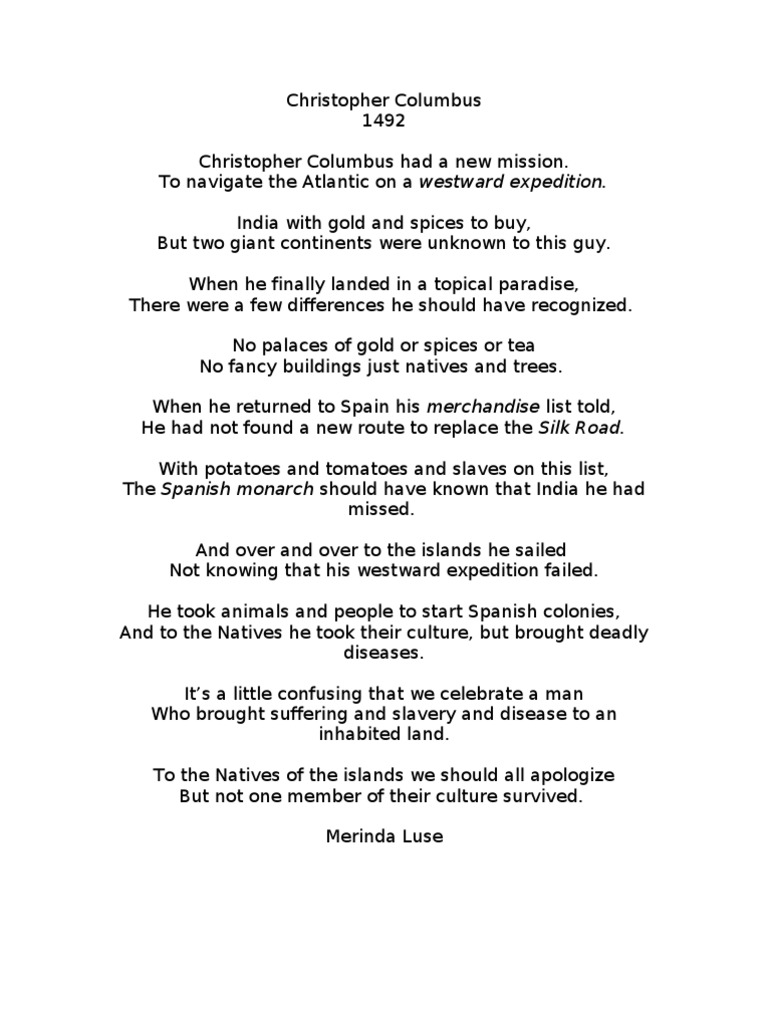 Christopher Columbus Poem | PDF | Christopher Columbus | Vikings