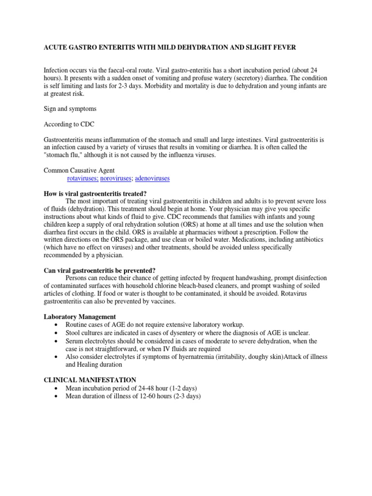 Acute Gastro Enteritis With Mild Dehydration and Slight Fever ...