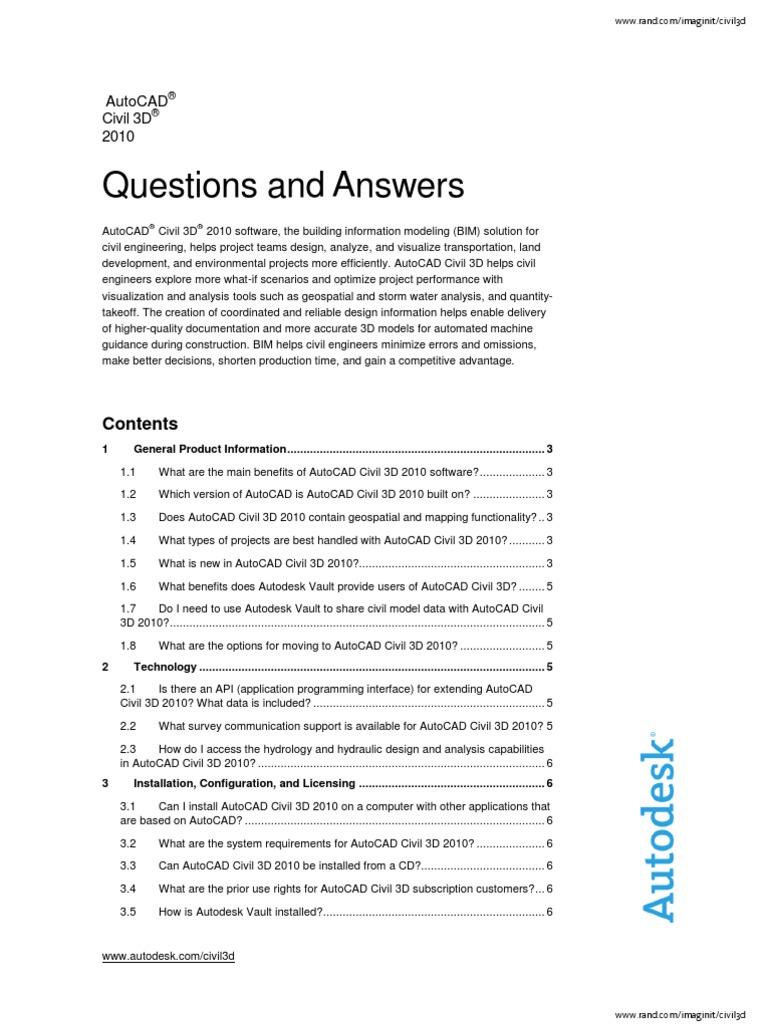 Questions and Answers: Autocad Civil 3D 2010 | PDF | Auto Cad | Autodesk