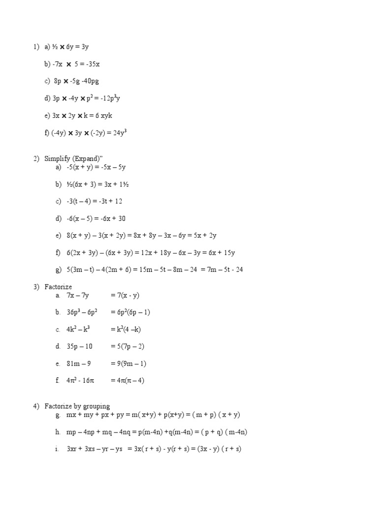 Algebraic Expressions: Simplification & Factorization | PDF