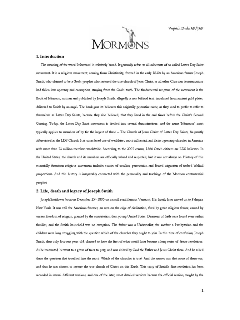 Mormons - An Essay | PDF | The Church Of Jesus Christ Of Latter Day ...
