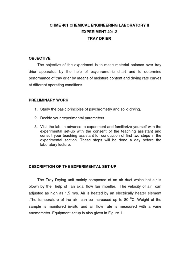 Tray Drier Experiment in Chemical Engineering | PDF | Experiment ...