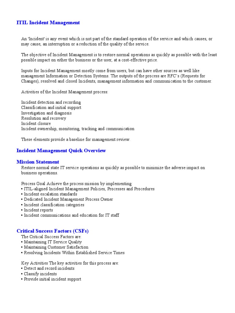 ITIL Incident Management | PDF | Incident Management | Itil