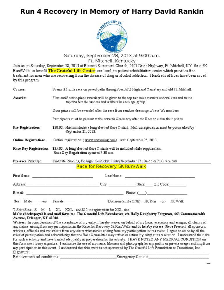 2013 Race Registration Form | PDF | Violence | Wellness