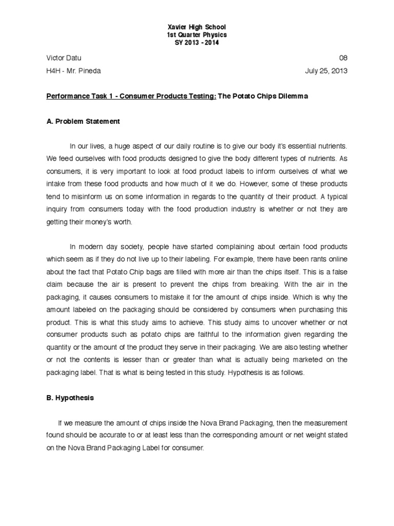 Physics - Performance Task 1 | PDF | Potato Chip | Foods