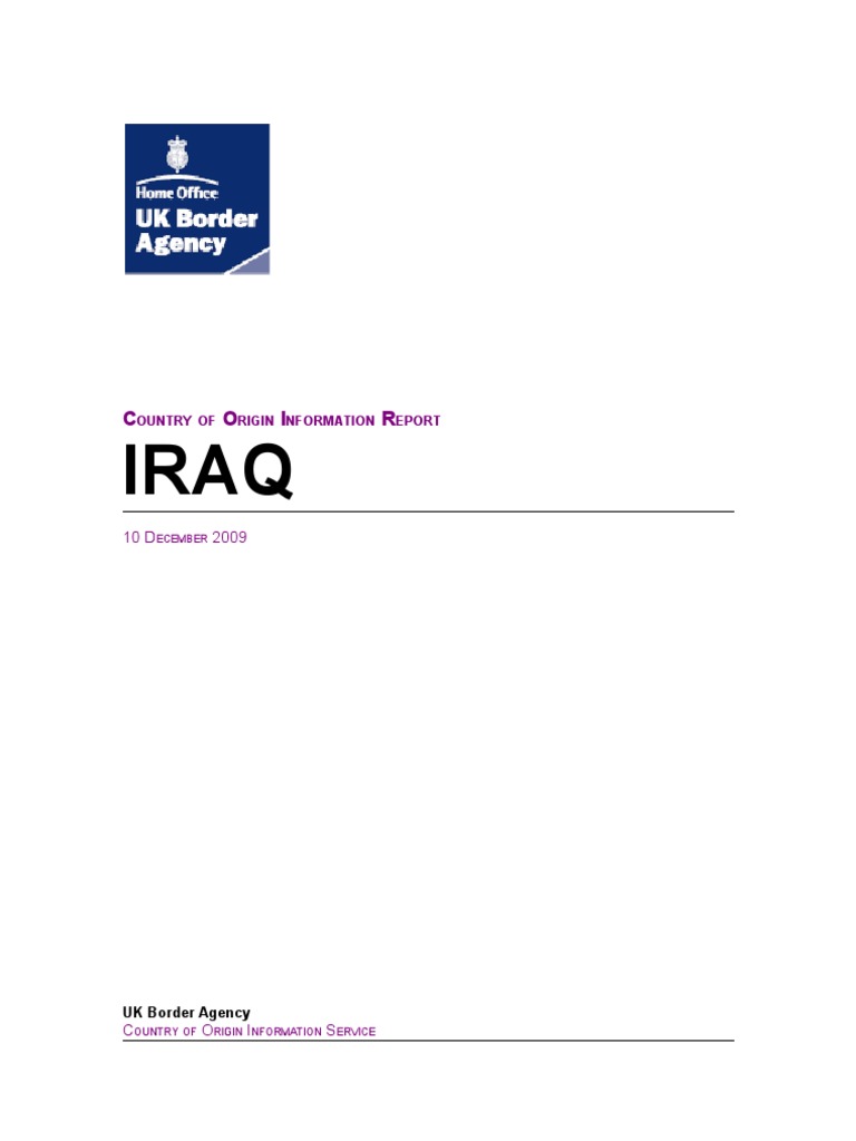Iraq Country of Origin Report 2009 | PDF | Iraq | Iraqi Kurdistan