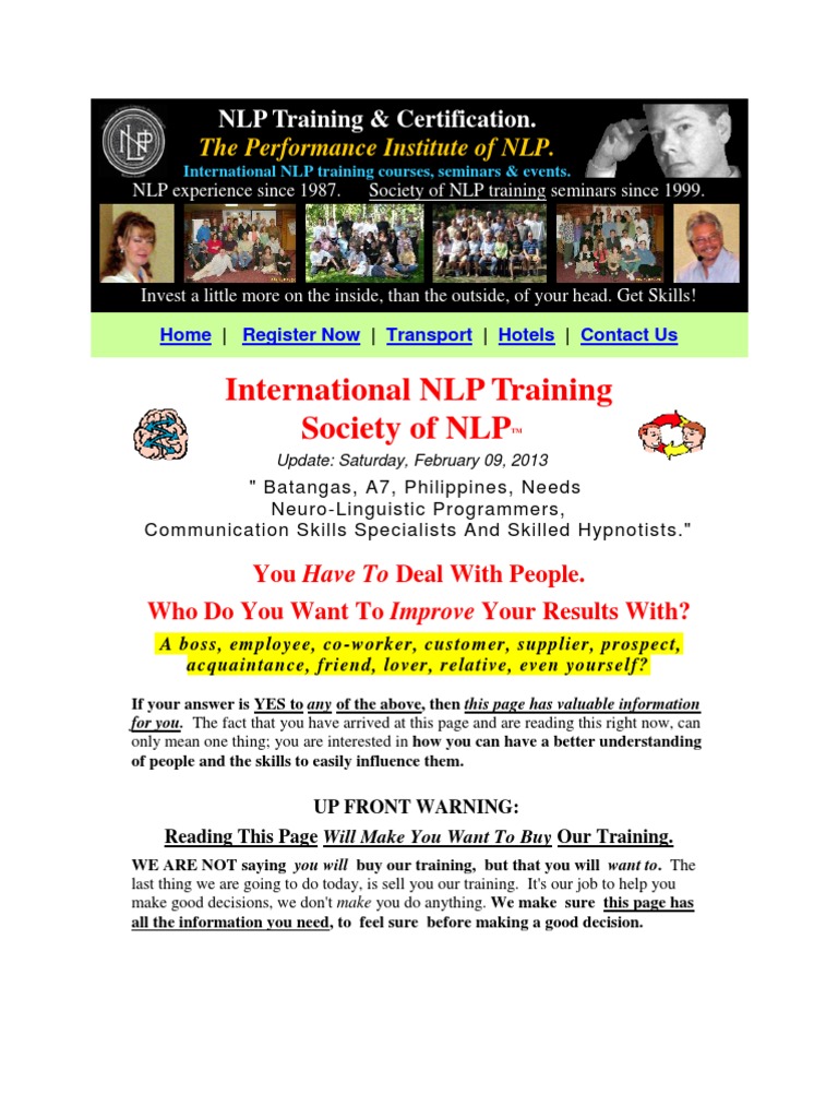Nlp Training Pdf Neuro Linguistic Programming Perception