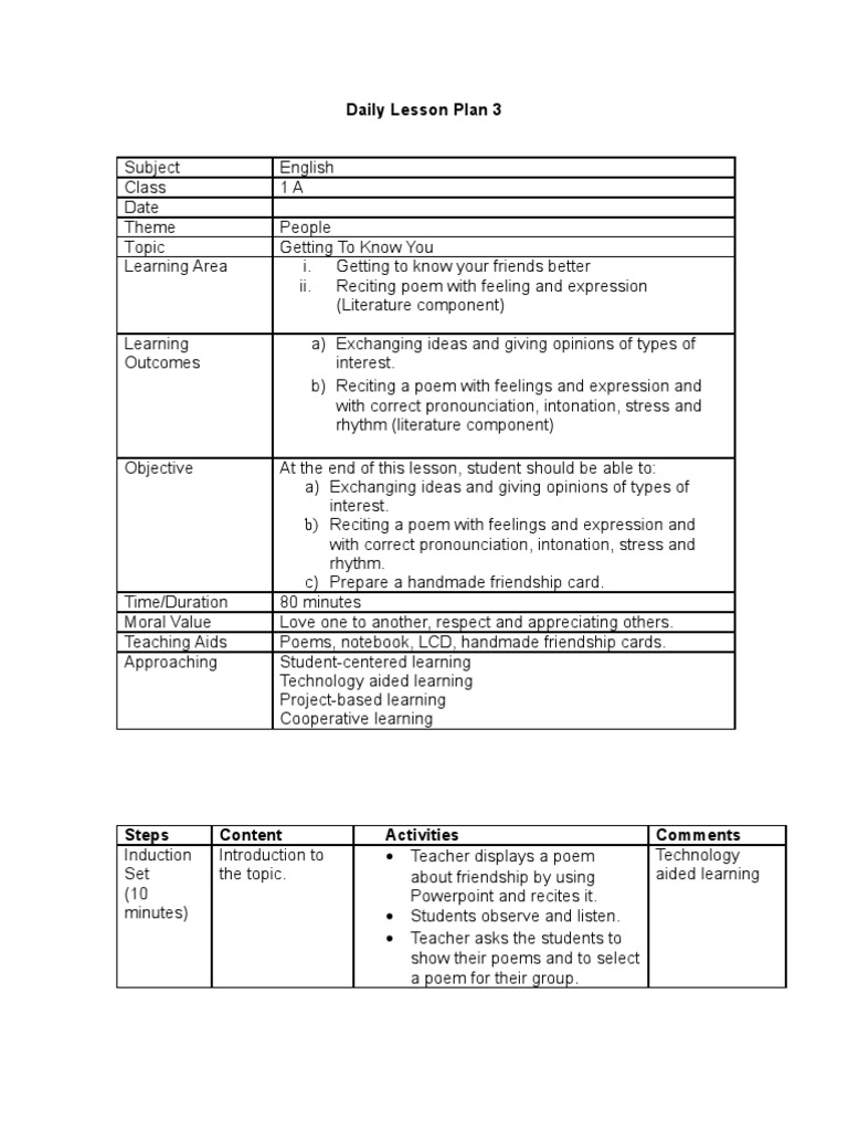 Lesson Plan 3 | PDF | Lesson Plan | Poetry