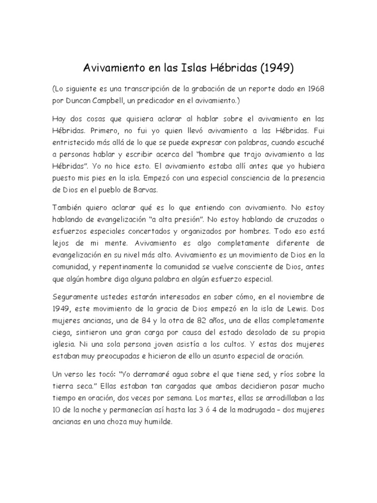 Avivamiento en las Islas Hébridas 1949 | PDF | Renacimiento cristiano ...