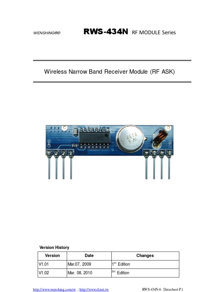 RWS-434N-6 433.92MHz ASK RF Receiver Module Data Sheet E PDF | PDF ...