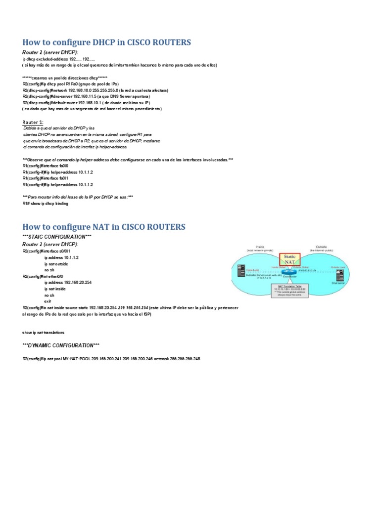 How To Configure DHCP and Nat in Cisco Routers | PDF