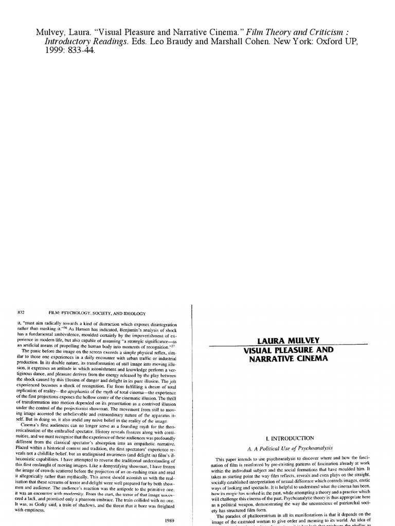 Laura Mulvey - Visual Pleasure and Narrative Cinema | PDF | Philosophy