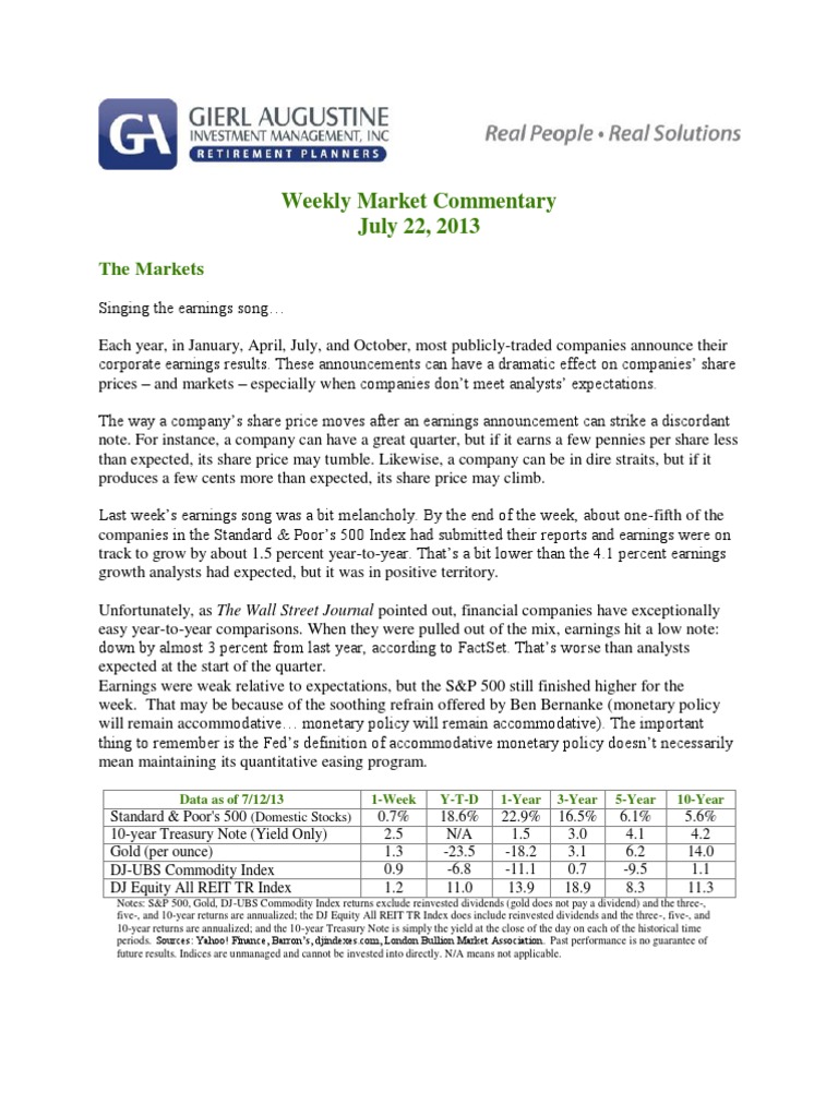 Weekly Market Commentary 7-22-13 | PDF | Innovation | Email