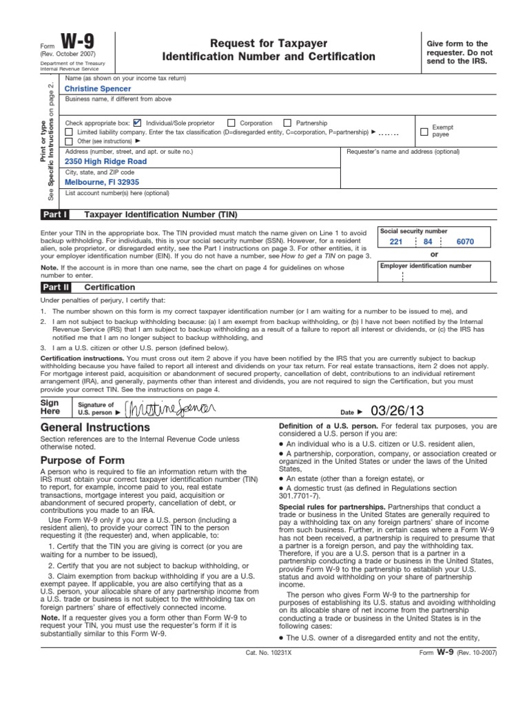 Request For Taxpayer Identification Number and Certification ...