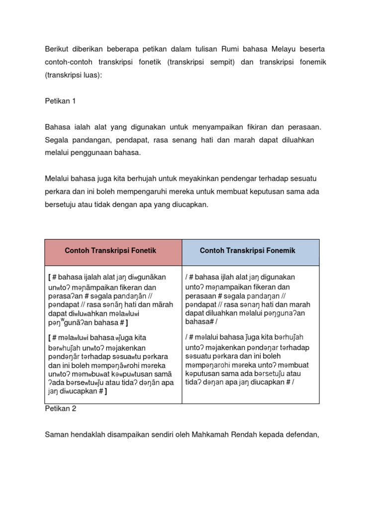 Contoh Transkripsi Fonetik | PDF