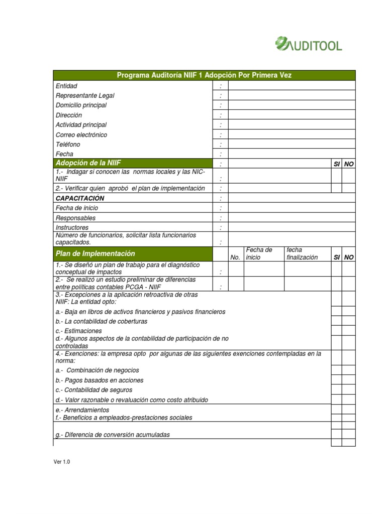 Auditoría NIIF 1: Guía de Implementación | PDF | normas internacionales ...