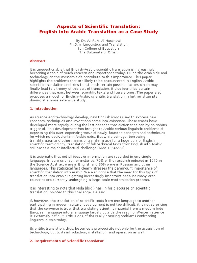 Aspects of Scientific Translation | PDF | Translations | Arabic
