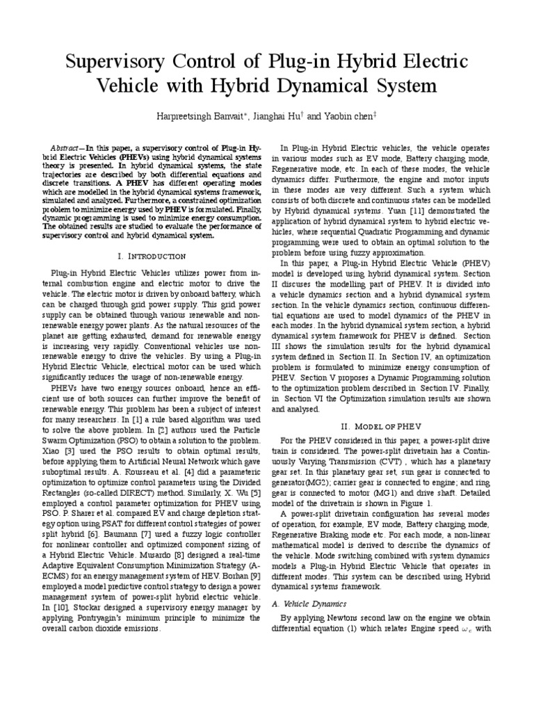 Supervisory Control of Plug-In Hybrid Electric Vehicle With Hybrid ...